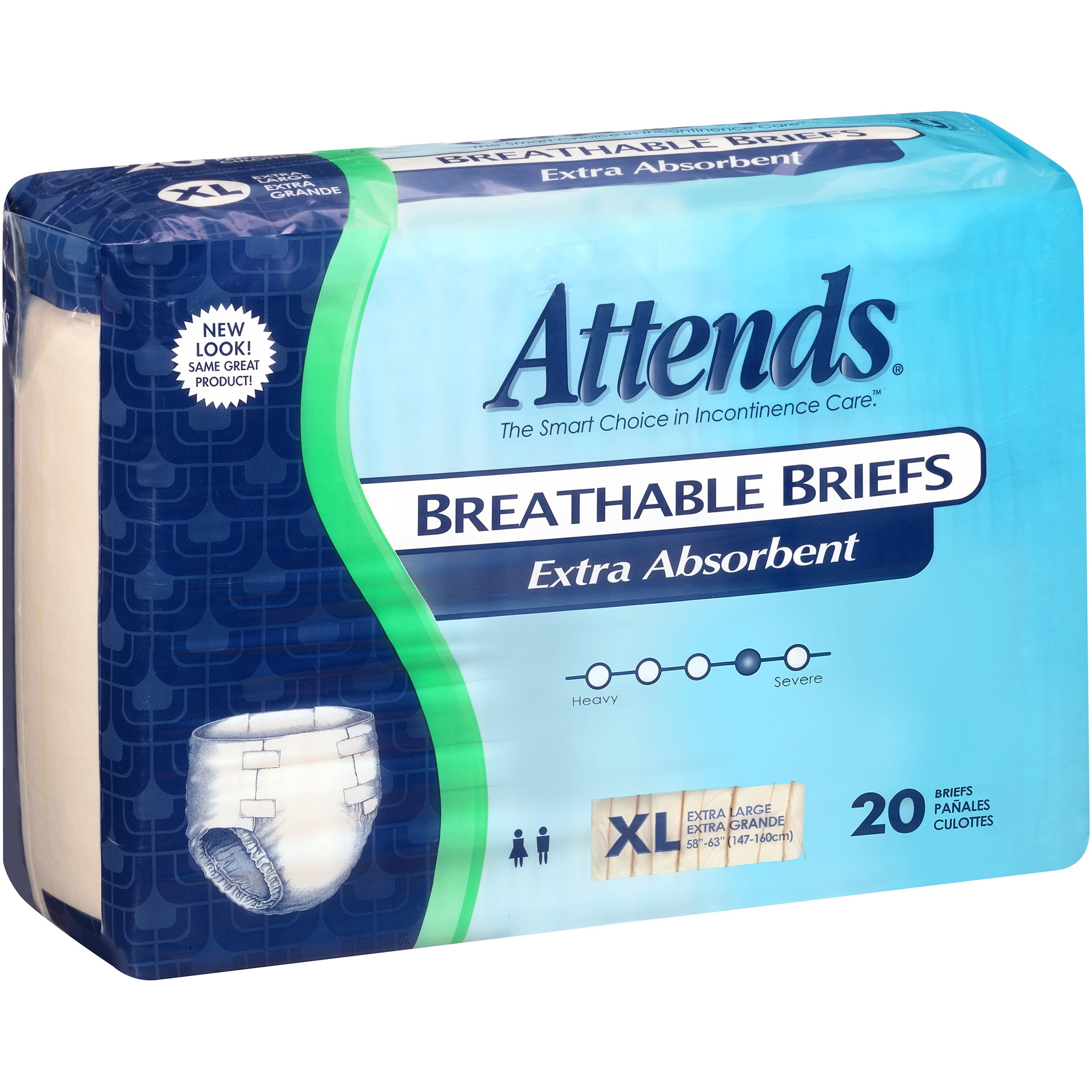 Attends BRBX40 Extra Absorbent Breathable Briefs, X-Large 58-63", CS/60 ...
