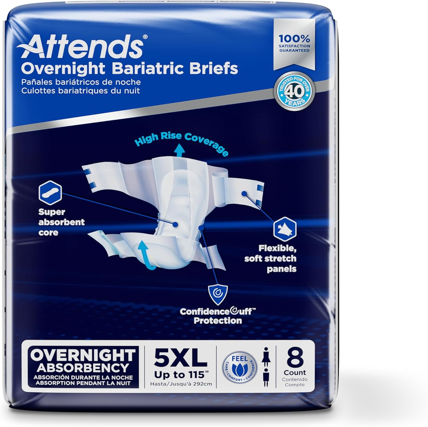 Attends Bariatric Incontinence Disposable Briefs, 5X-Large, Up to 115 ...