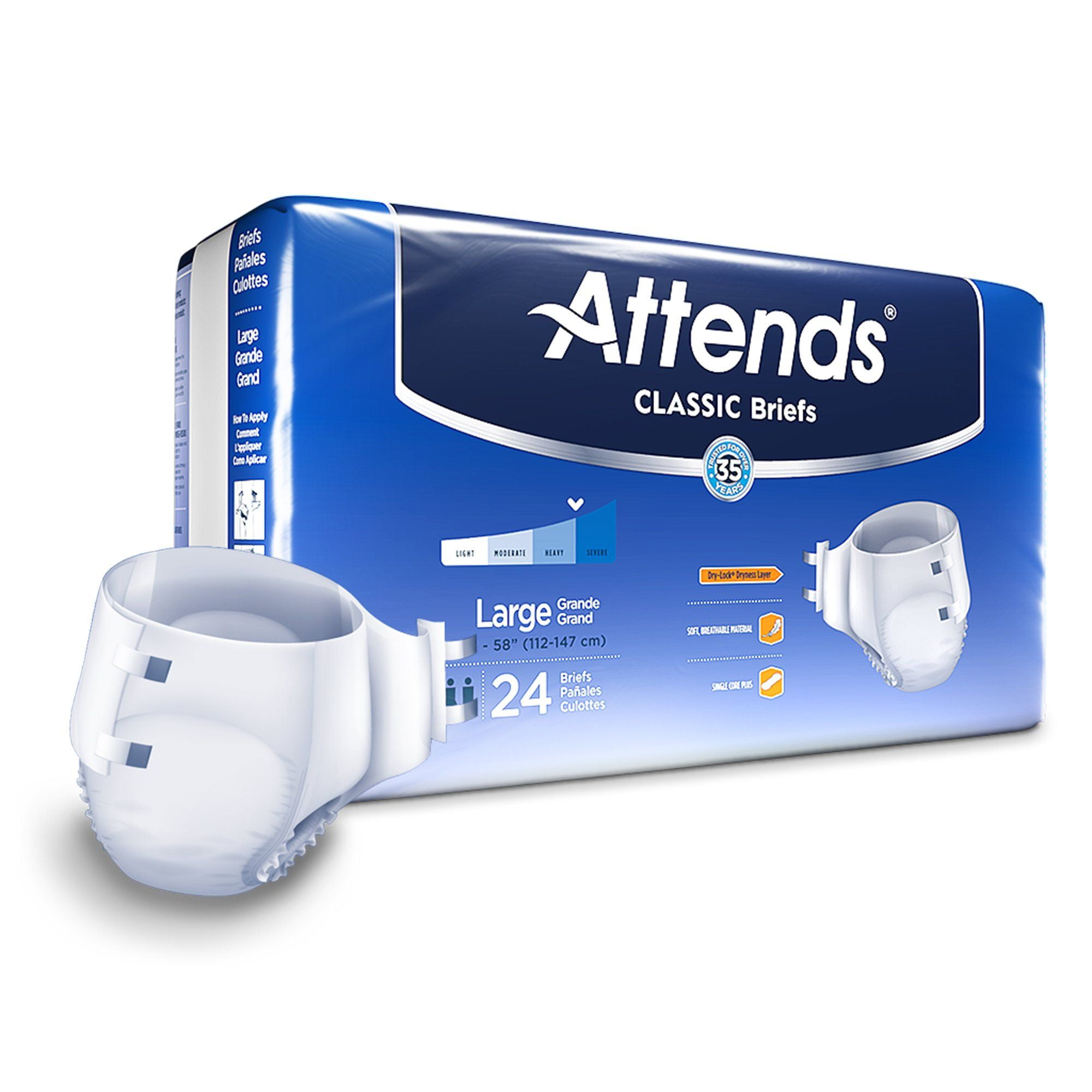 Attends Classic Adult Heavy-Absorbent Incontinence Brief, Large, White ...