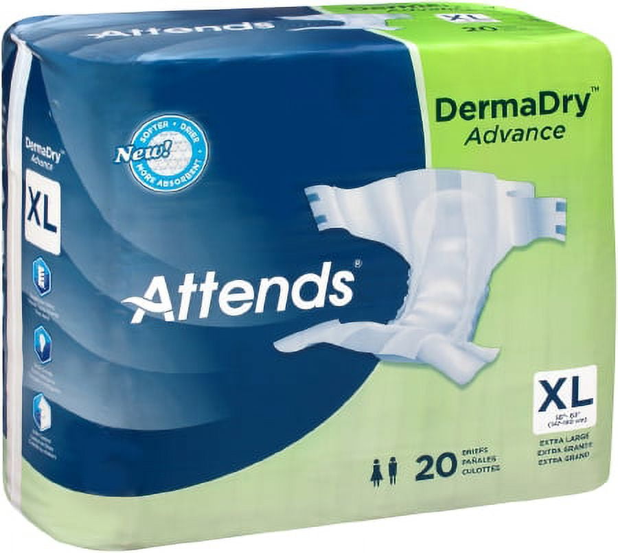 Attends DermaDry Advance Briefs X-Large 58'' - 63'' Bag of 20 - 8 Pack ...