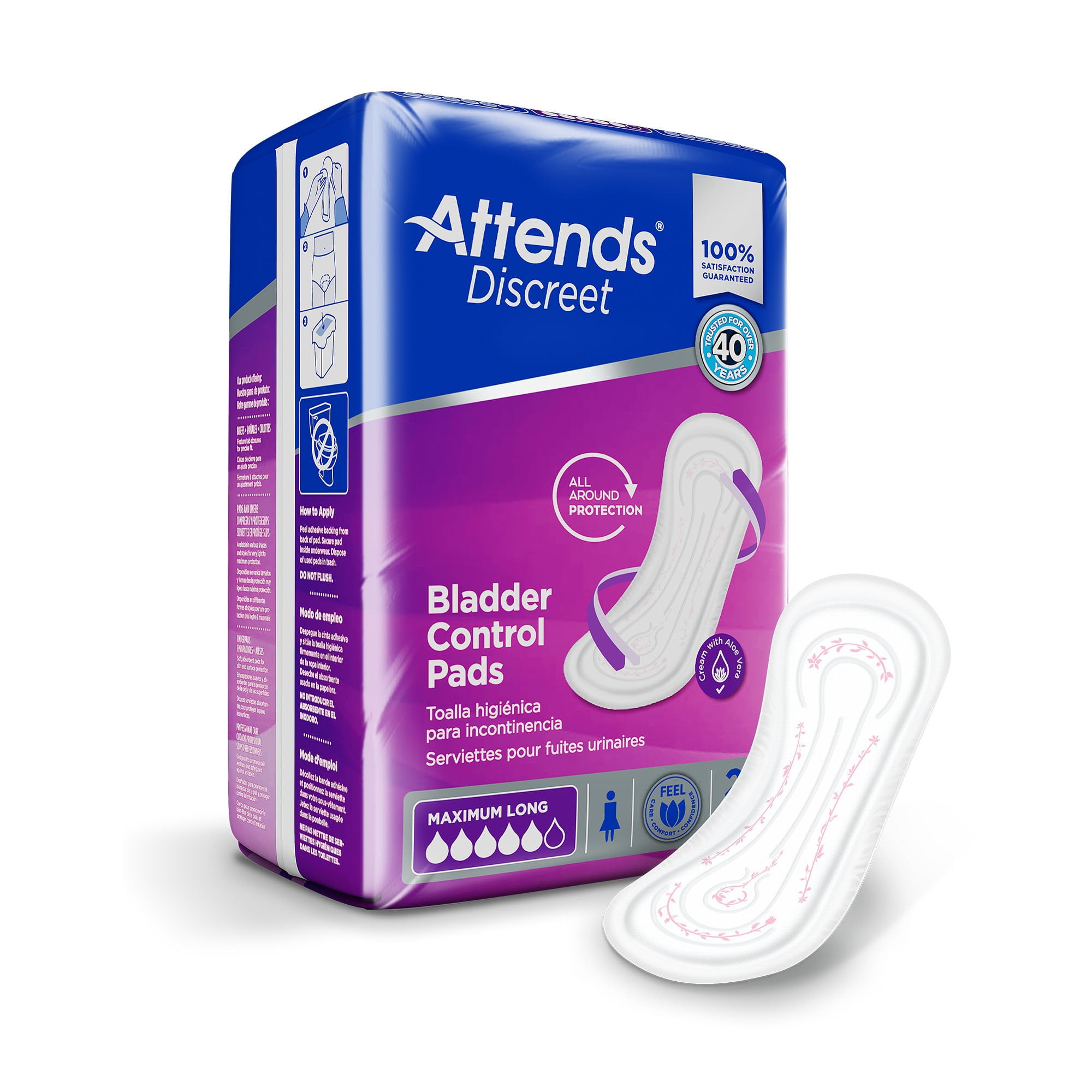 Attends Discreet Long Bladder Control Pads, Moderate Absorbency, 14 1/2 ...