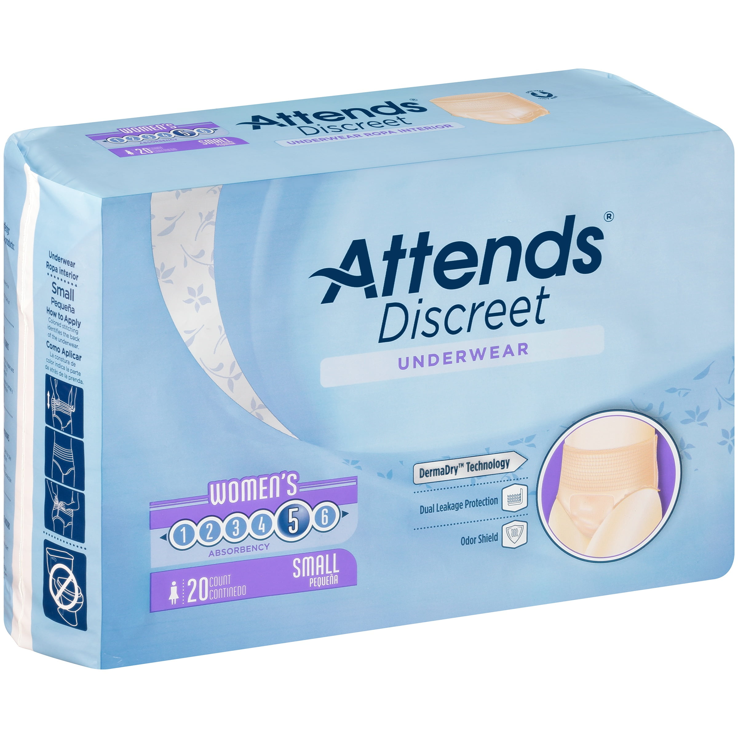 Attends Discreet Womens Protective Underwear S With Dual Leakage