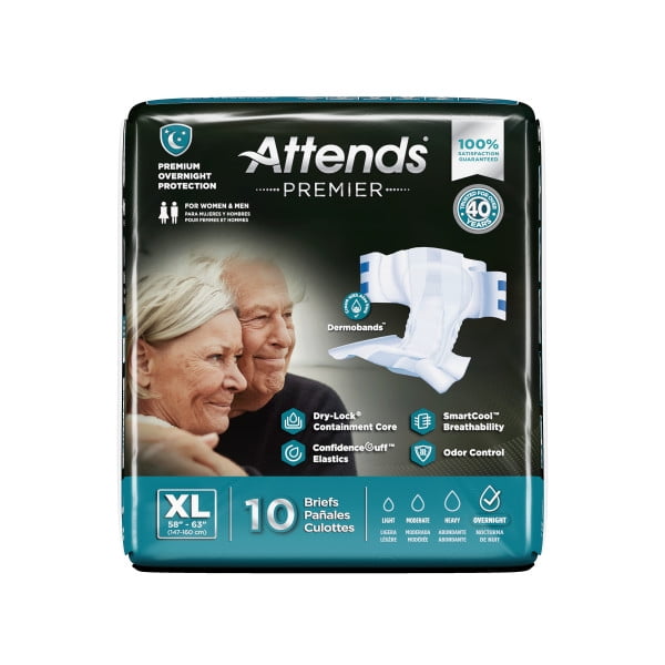 Attends Premier X-Large Adult Briefs with Tab Closure, Heavy Absorbency ...