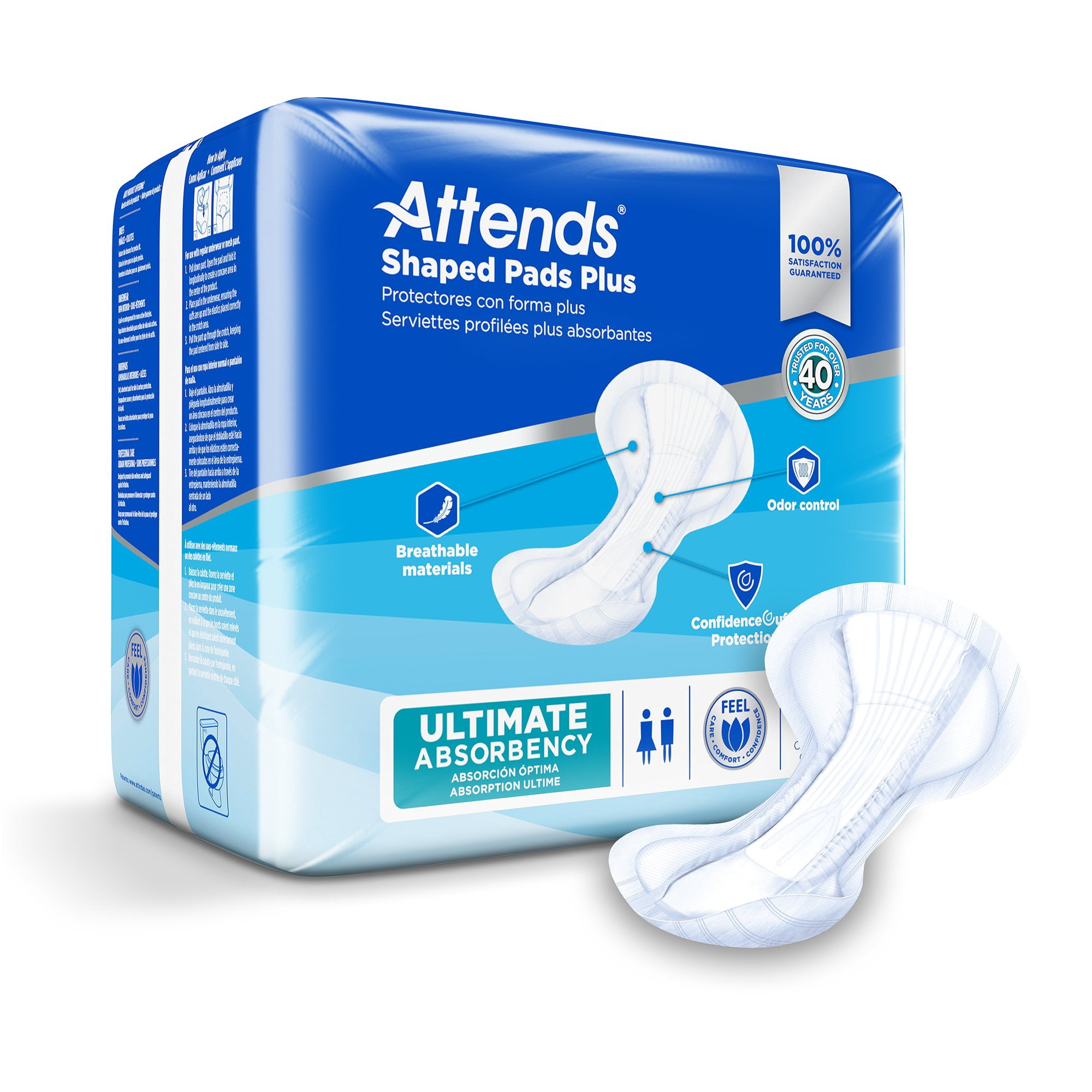 Attends Adult Incontinence Pads Plus, Unisex, Contoured 12 X 25-1/2 ...