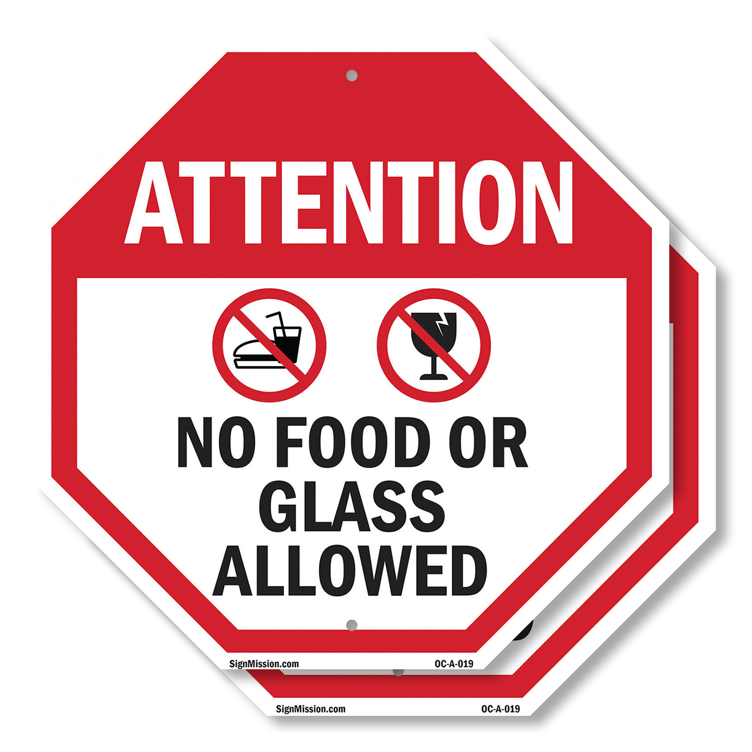 Attention No Food or Glass Allowed (2 Pack) 18 inch X 18 inch Octagon ...