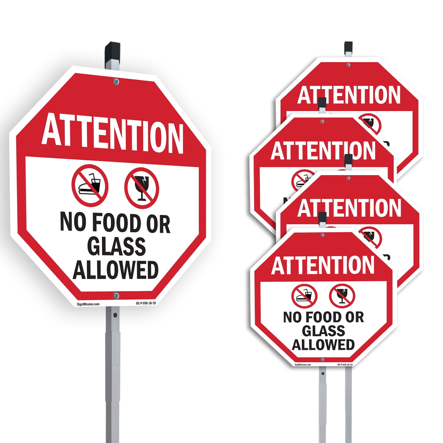 Attention No Food or Glass Allowed (5 Pack) 10 inch X 10 inch Octagon ...