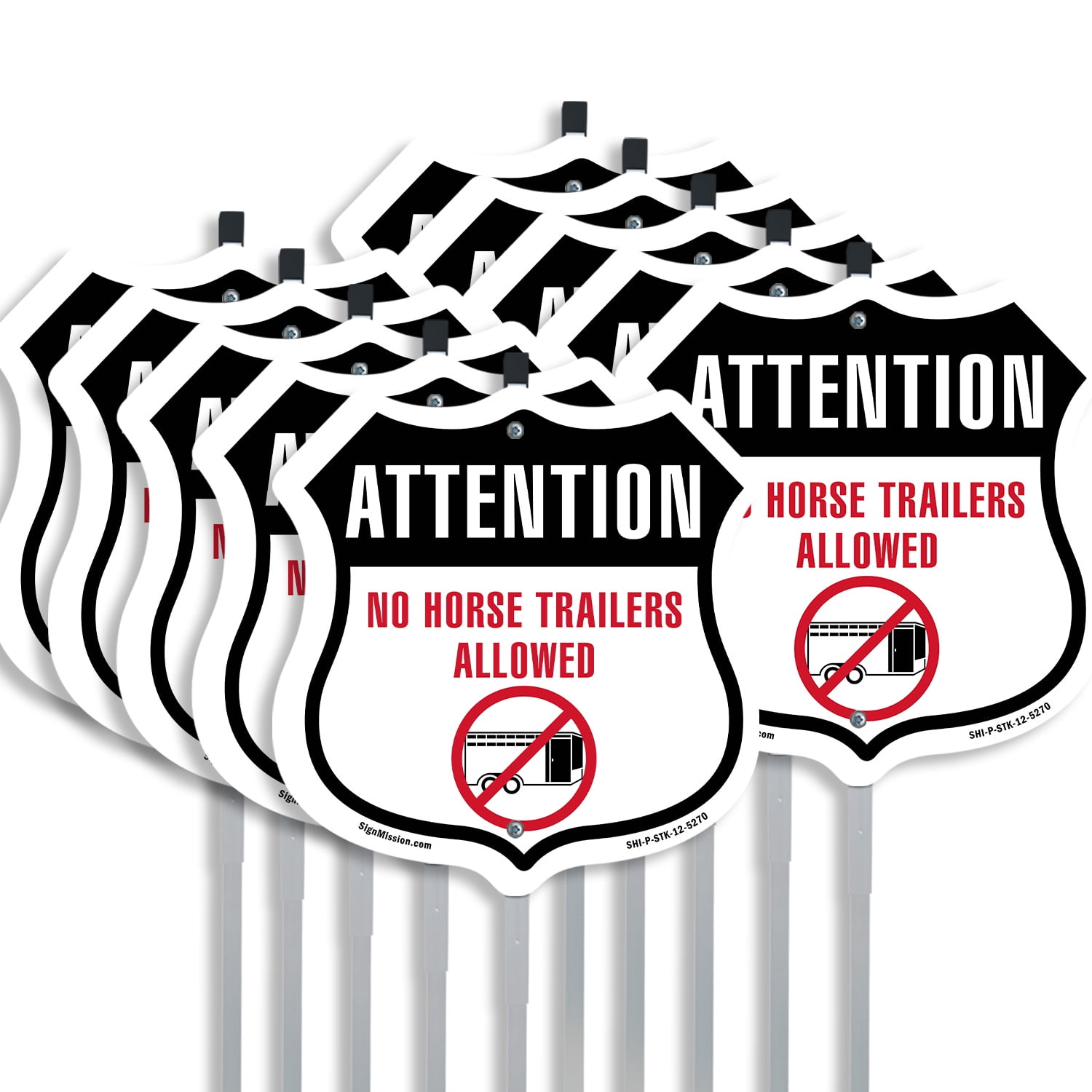 Attention No Horse Trailers Allowed (10 Pack) 12 inch X 12 inch Shield ...