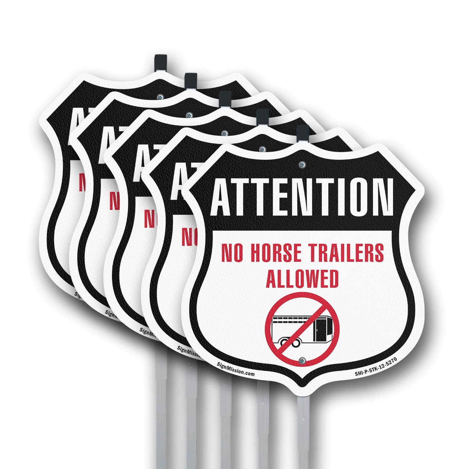 Attention No Horse Trailers Allowed (5 Pack) 12 inch X 12 inch Shield ...