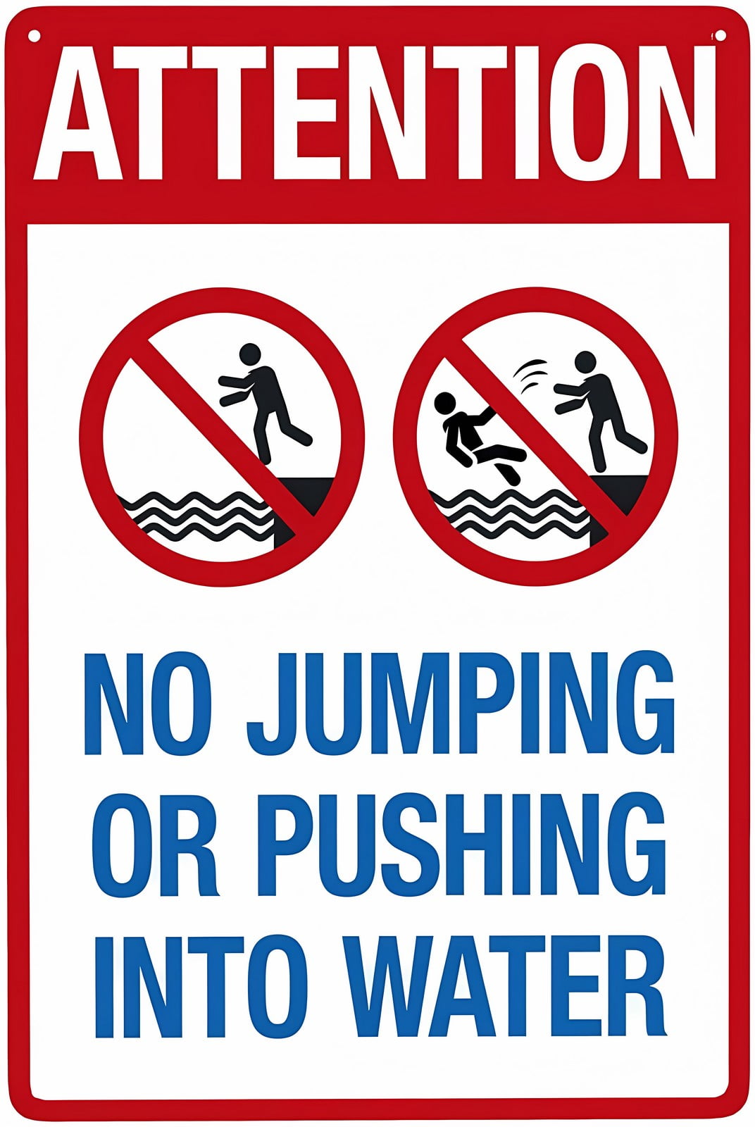 Attention No Jumping Or Pushing Into Water Retro Metal Tin Sign 12 x 8 ...