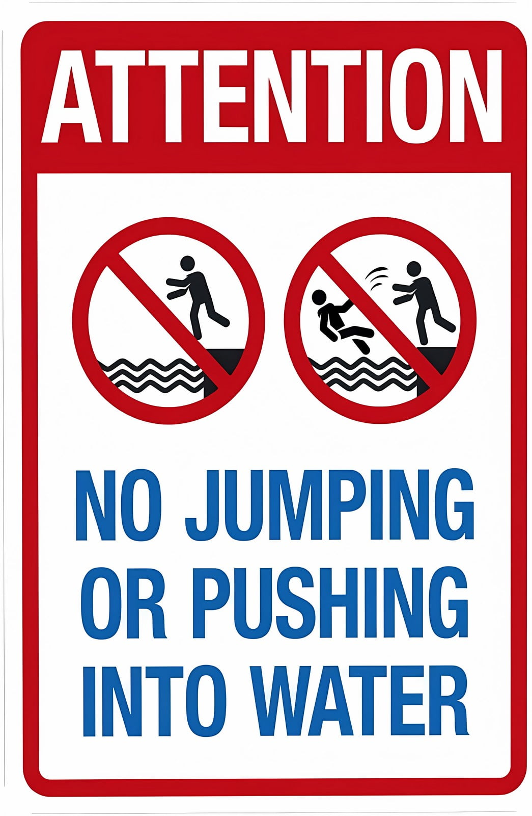 Attention No Jumping Or Pushing Into Water Warning Metal Sign 12 x 8 ...