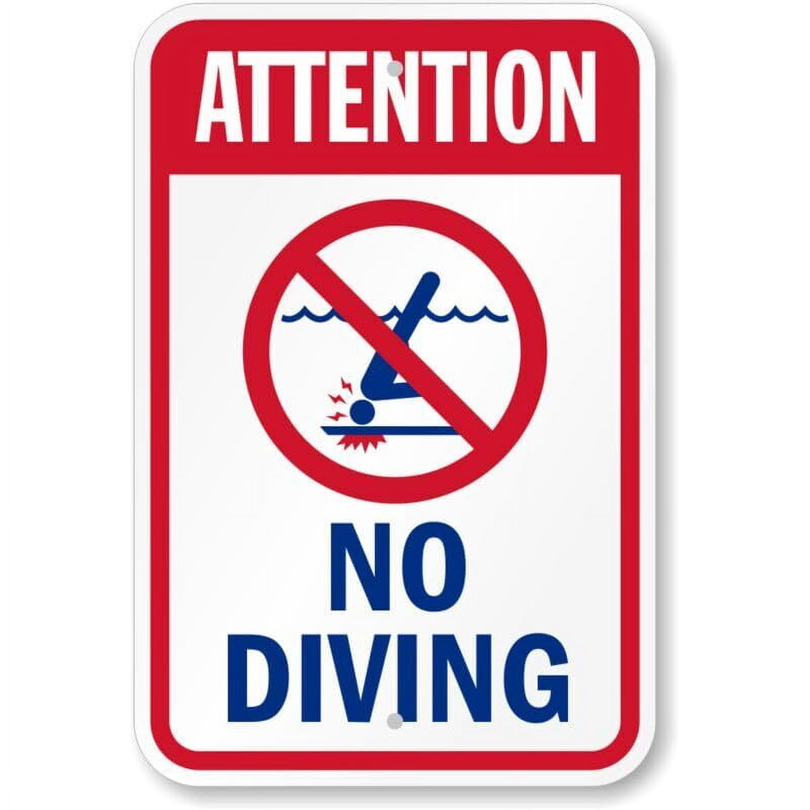 Attention No Diving Pool Safety Weatherproof Metal Sign Size: 12" x 16 ...