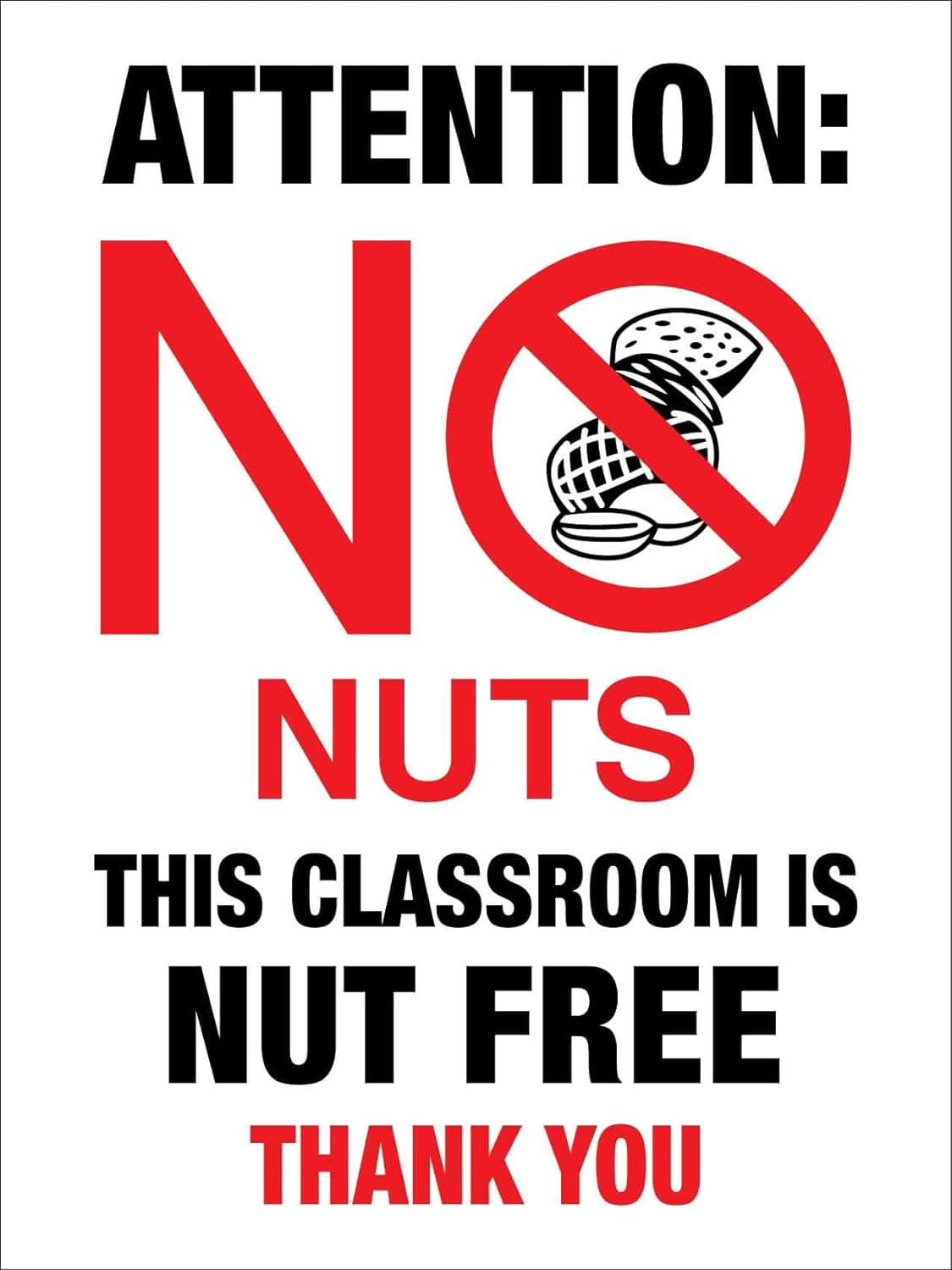 Attention No Nuts This Classroom is Nut Free Thank You Sign Metal Tin ...