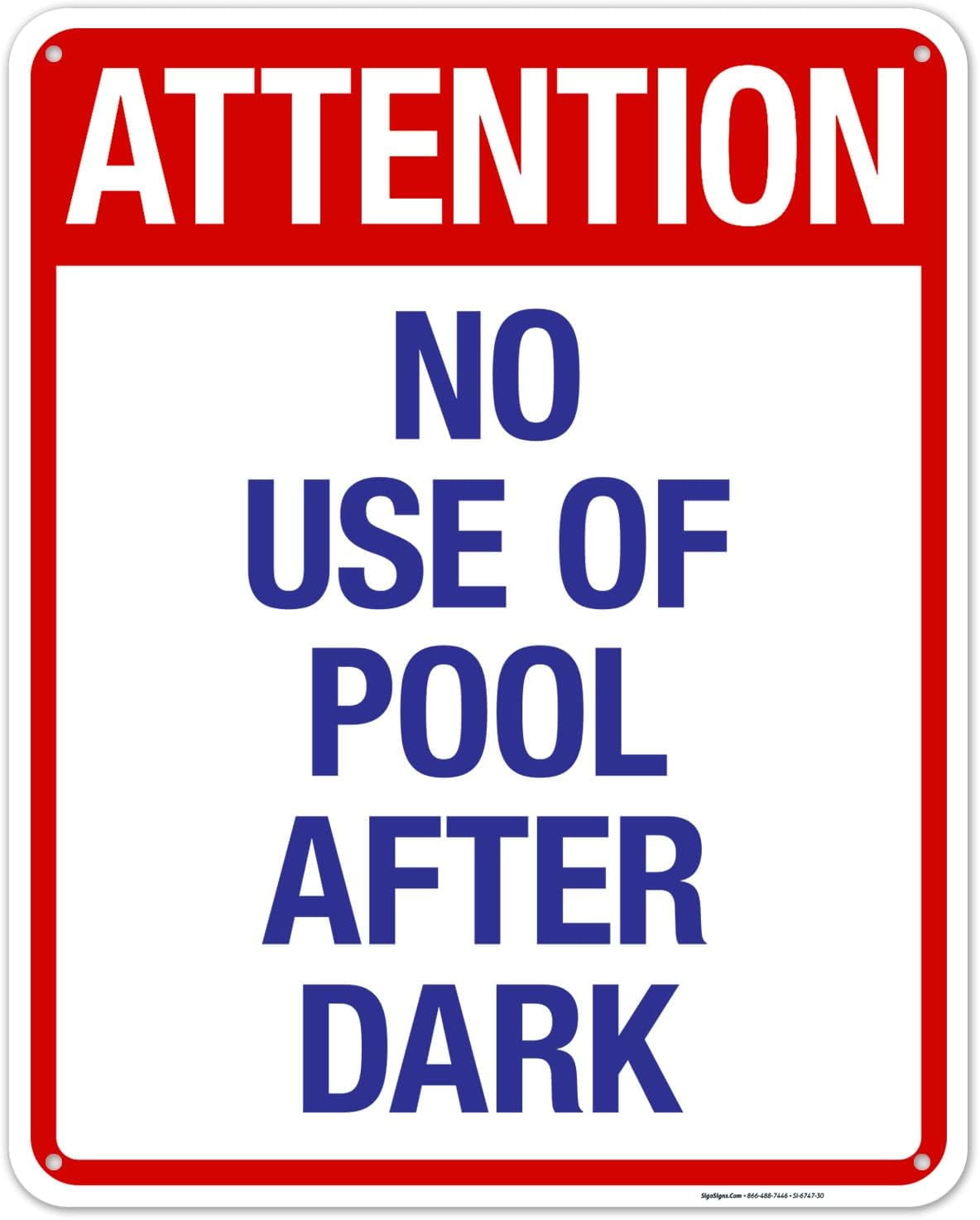 Attention No Use of Pool After Dark Sign, Pool Sign, 24x30 Inches, 55 ...