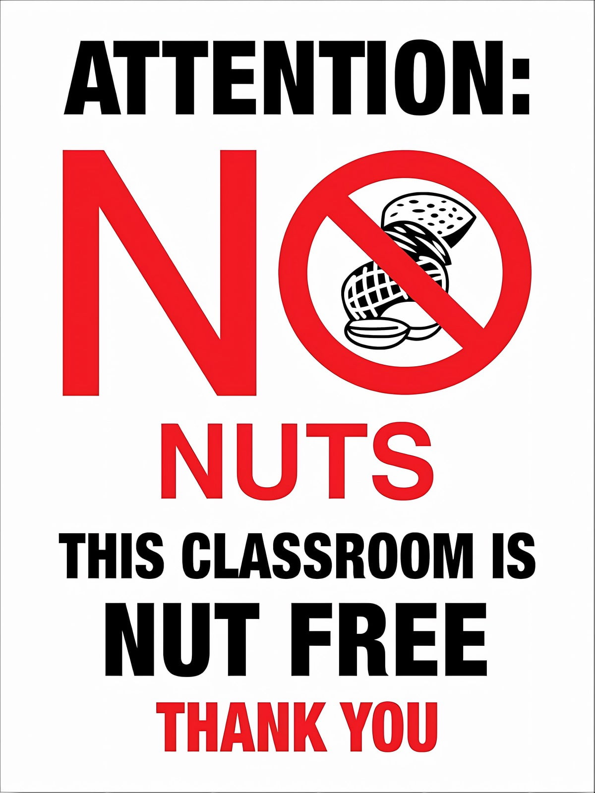 Attention No Nuts This Classroom is Nut Free Thank You Metal Tin Sign ...