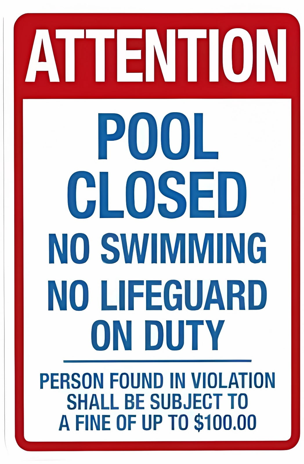 Attention Pool Closed Warning Metal Sign 12 x 8 Inches - Pool Rules ...