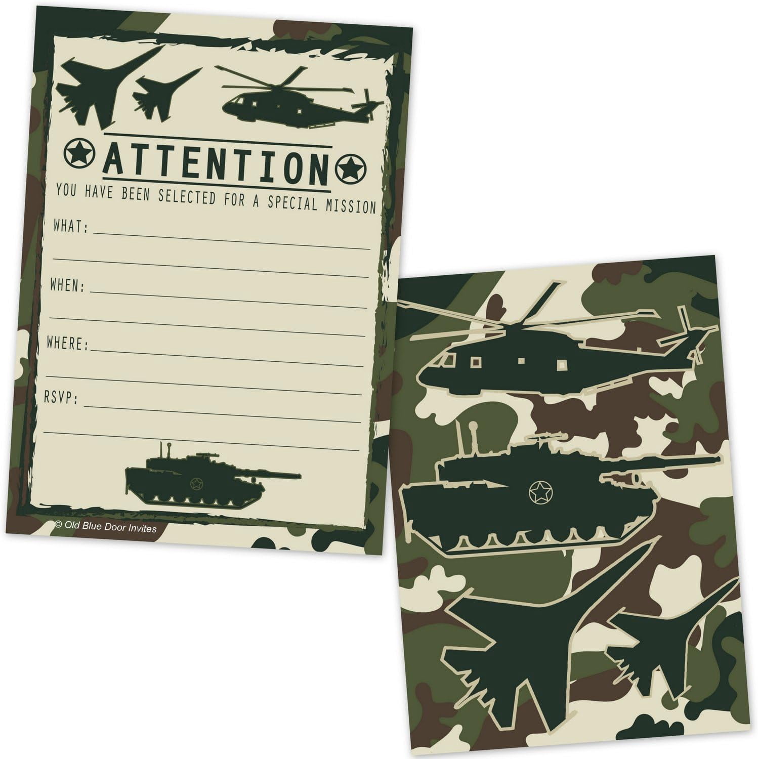 Attention Recruits! Military Camo Boys Birthday Party Invitations - Set ...