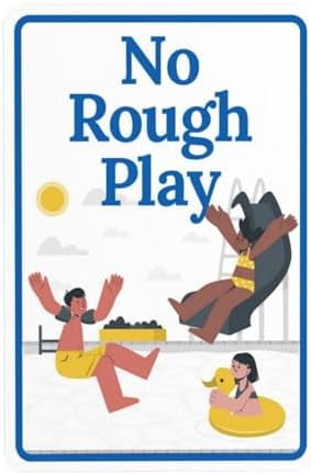 Attention No Rough Play With Graphic Warning Sign, Pool Rules Security ...