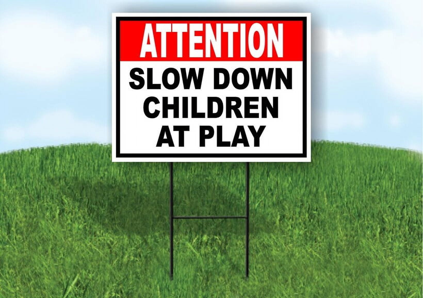 Attention Slow Down Children At Play Red Black Yard Sign Road Sign ...