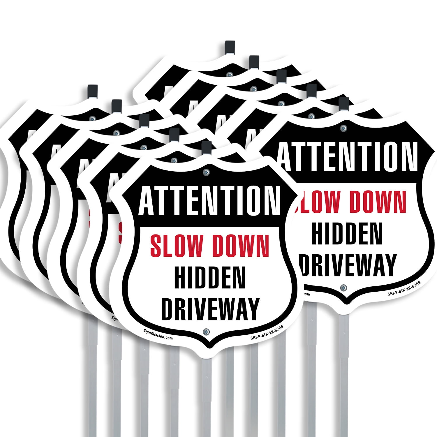 Attention Slow Down Hidden Driveway (10 Pack) 12 inch X 12 inch Shield ...