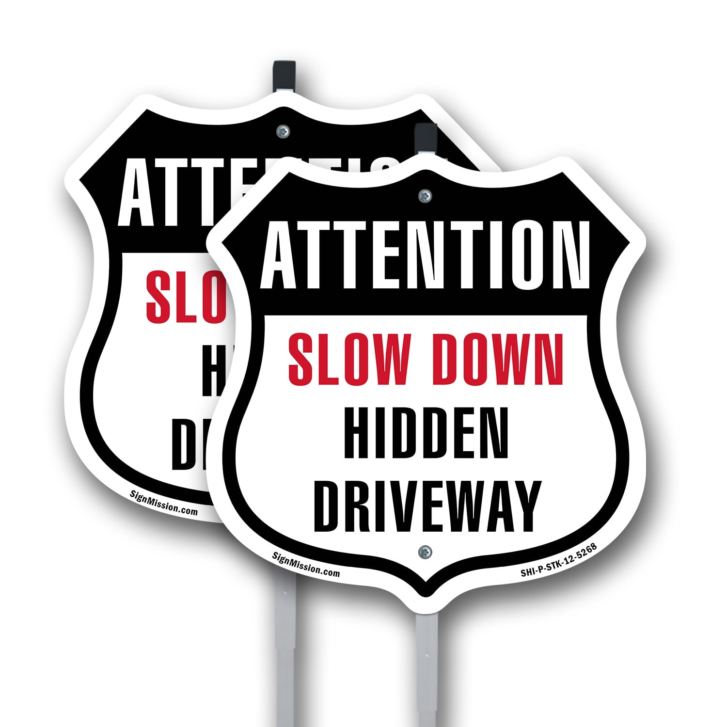 Attention Slow Down Hidden Driveway (2 Pack) 12 inch X 12 inch Shield ...