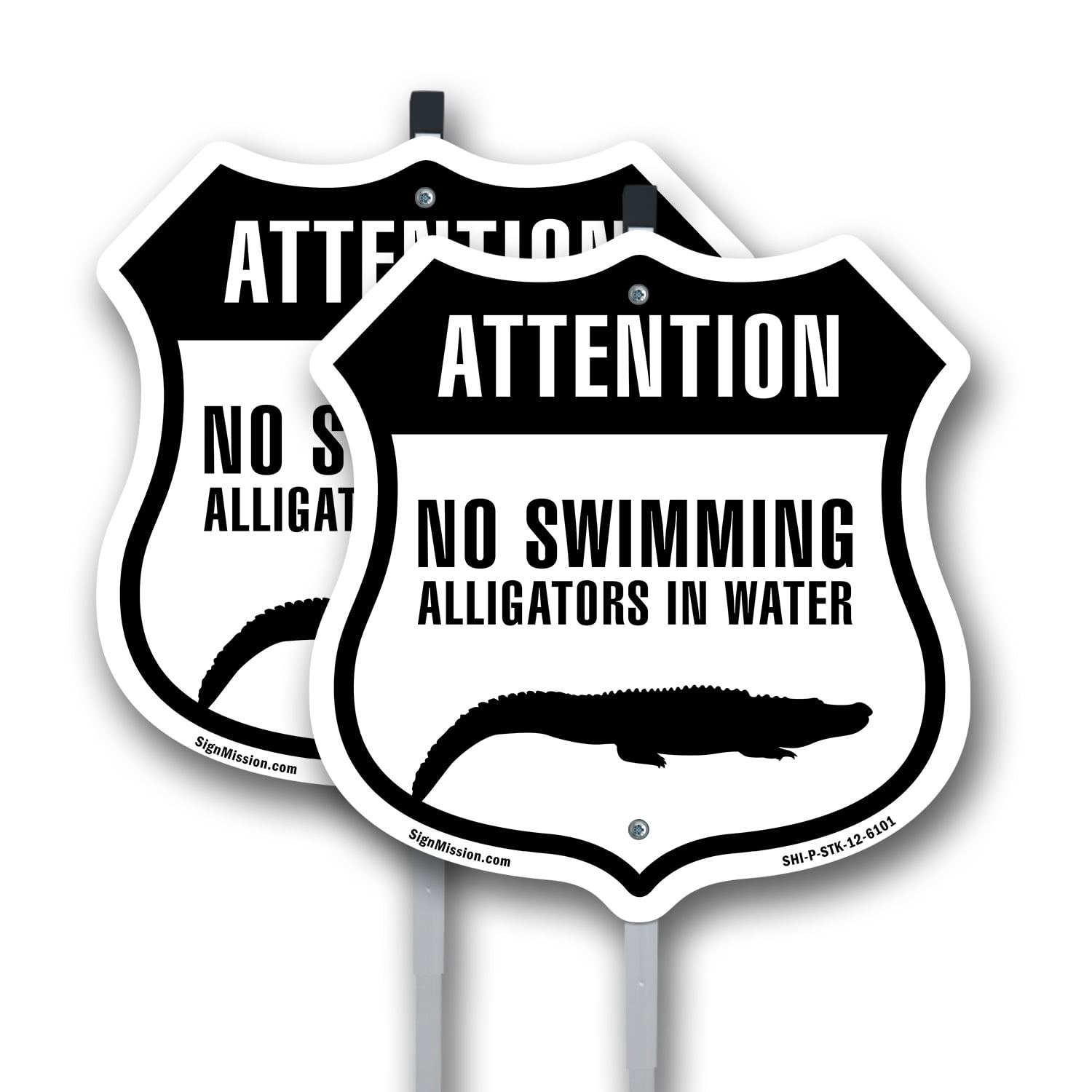 Attention No Swimming Alligators In The Water (2 Pack) 12 inch X 12 ...