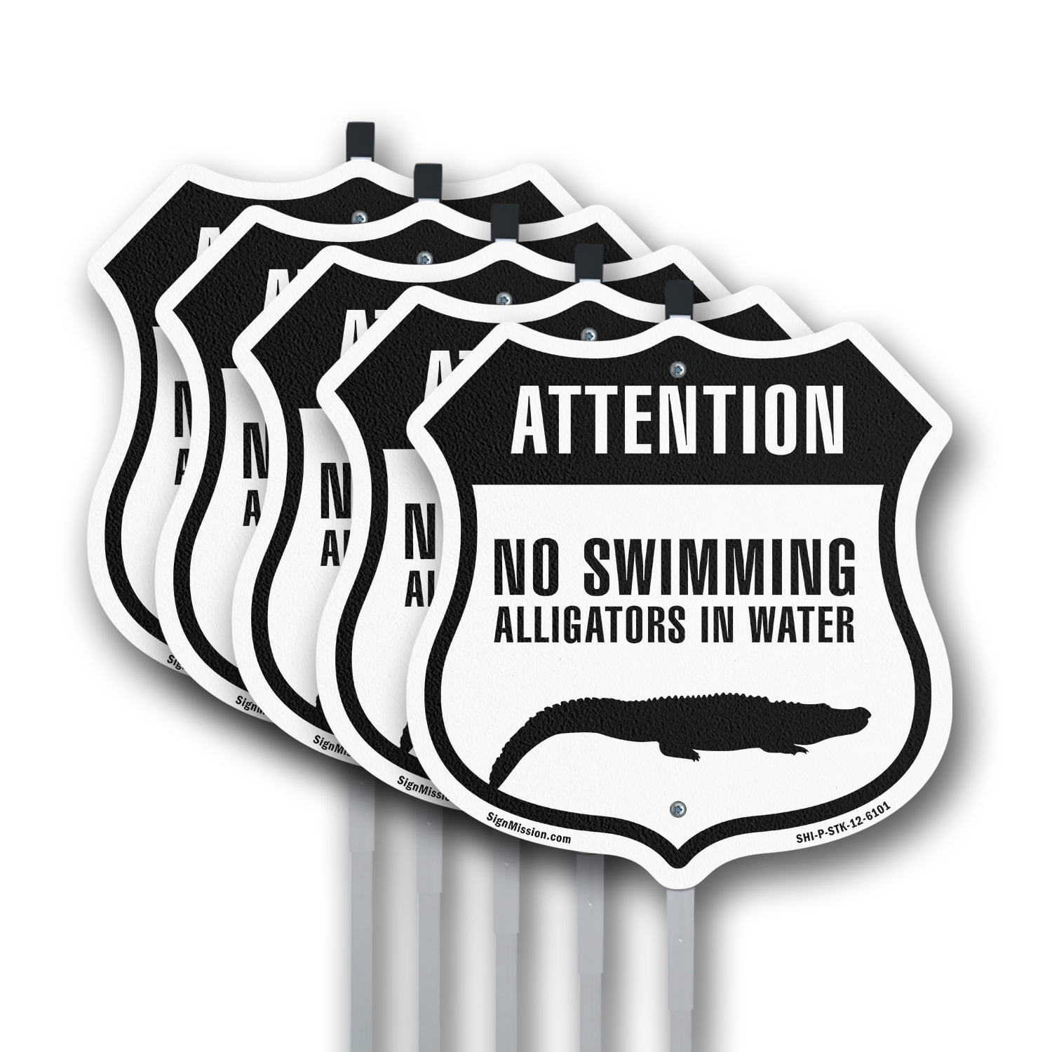 Attention No Swimming Alligators In The Water (5 Pack) 12 inch X 12 ...