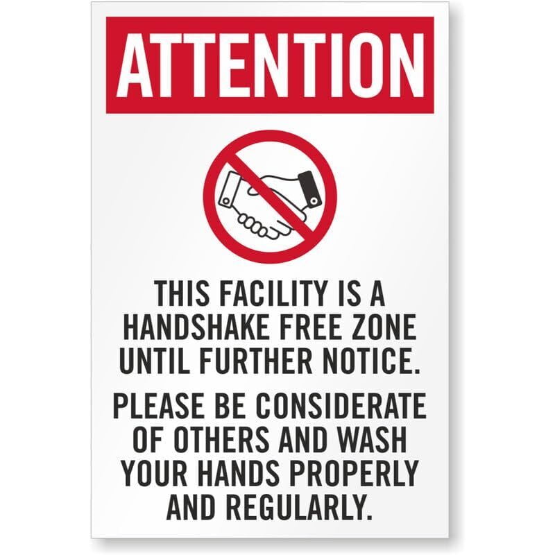Attention This Facility Is Handshake Free Zone Weatherproof Metal ...