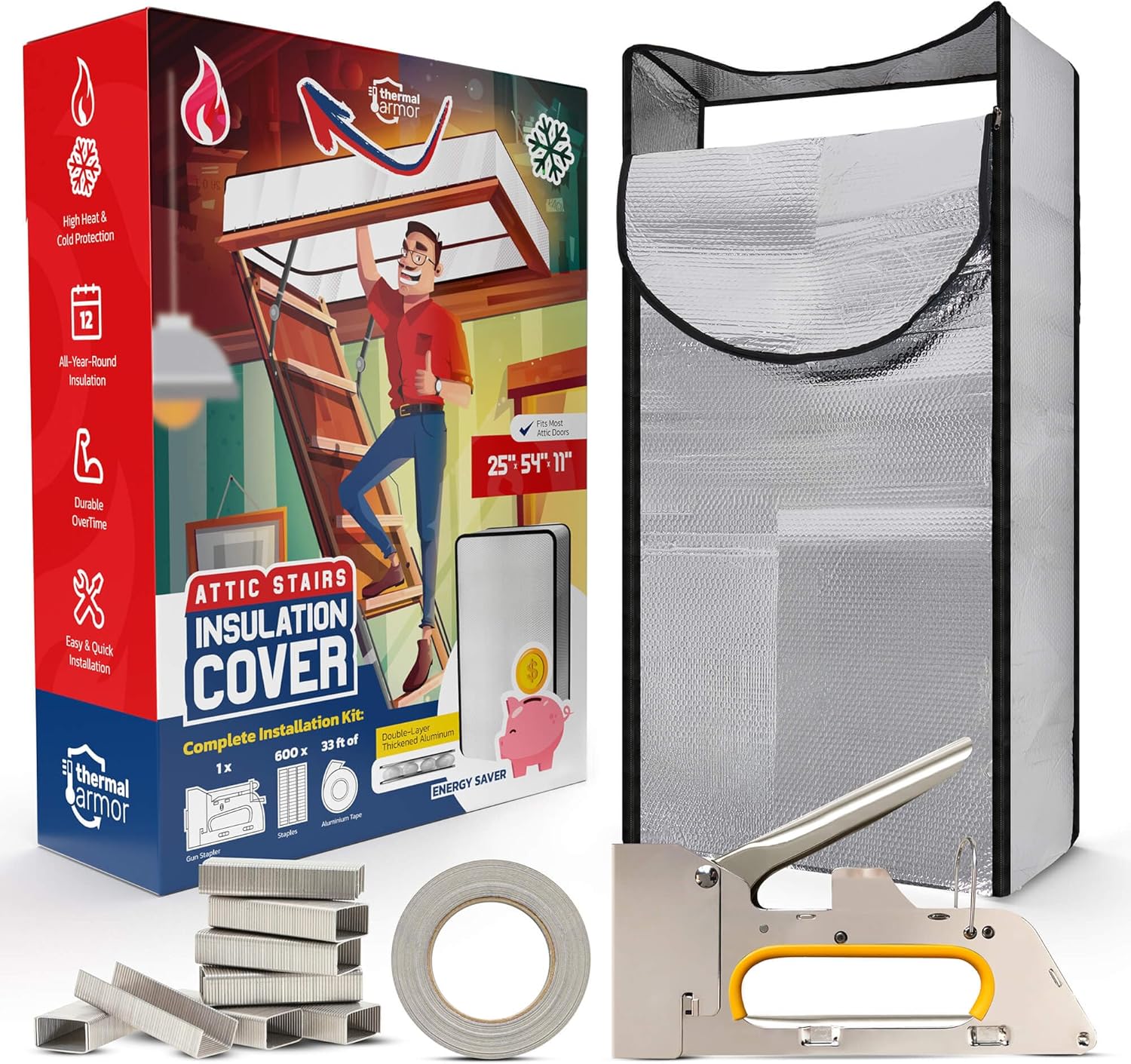 Attic Door Insulation Cover - 54'' x 25'' x 11'' Thickened Attic Stairs ...