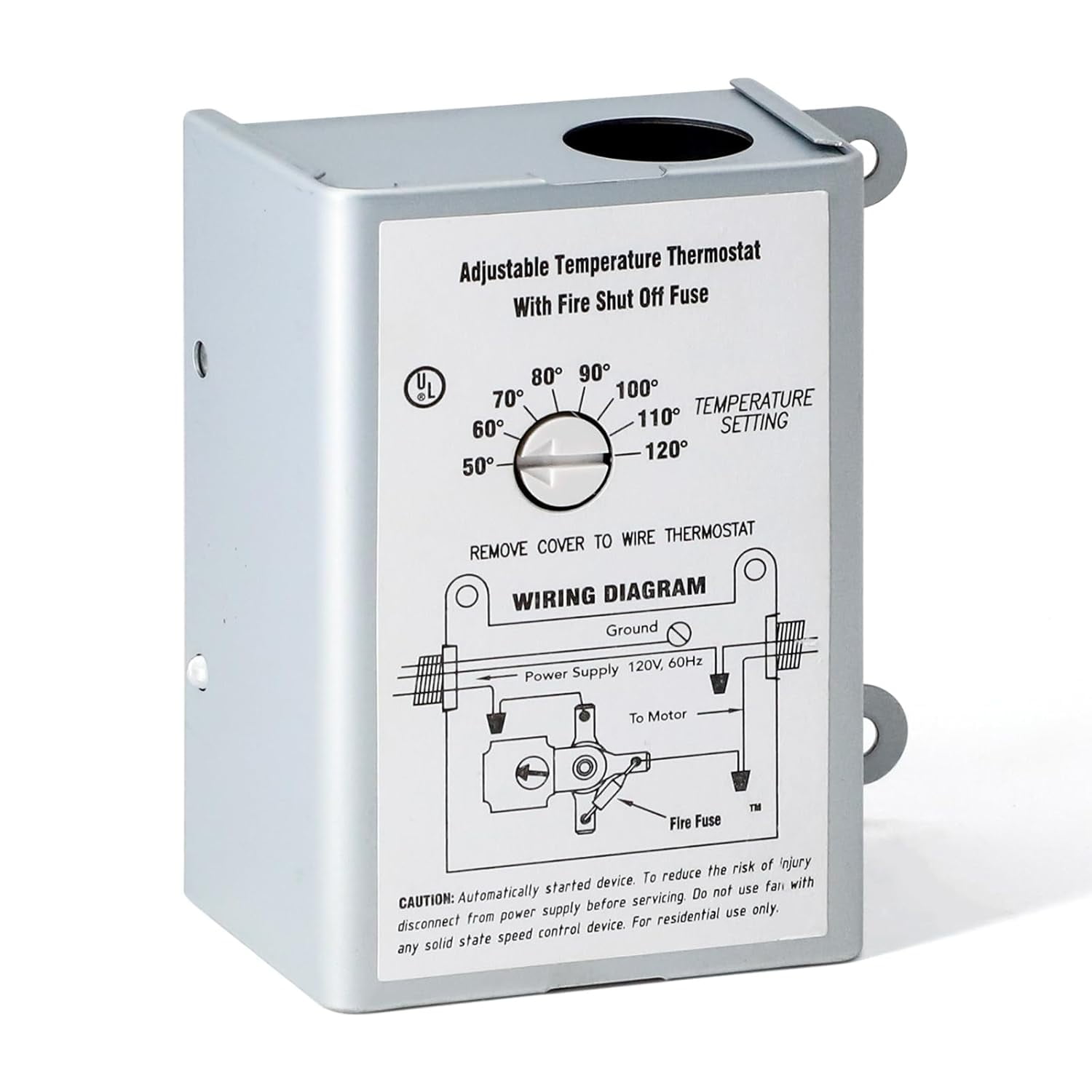 Attic Fan Adjustable Thermostat w/Fire Shut Off Fuse for Lomanco ...