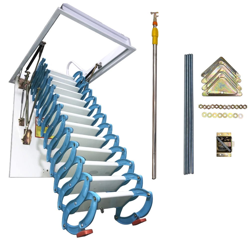Attic Pull Down Ceiling Ladder Stairs Folding Loft Ladder Ceiling-Mounted Mg-Al Alloy 13 Steps ...