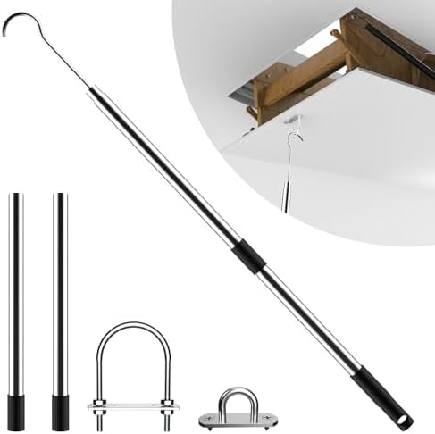 Attic Pull Down Hook with 53.5'' Adjustable Pole, Heavy-Duty Stainless ...