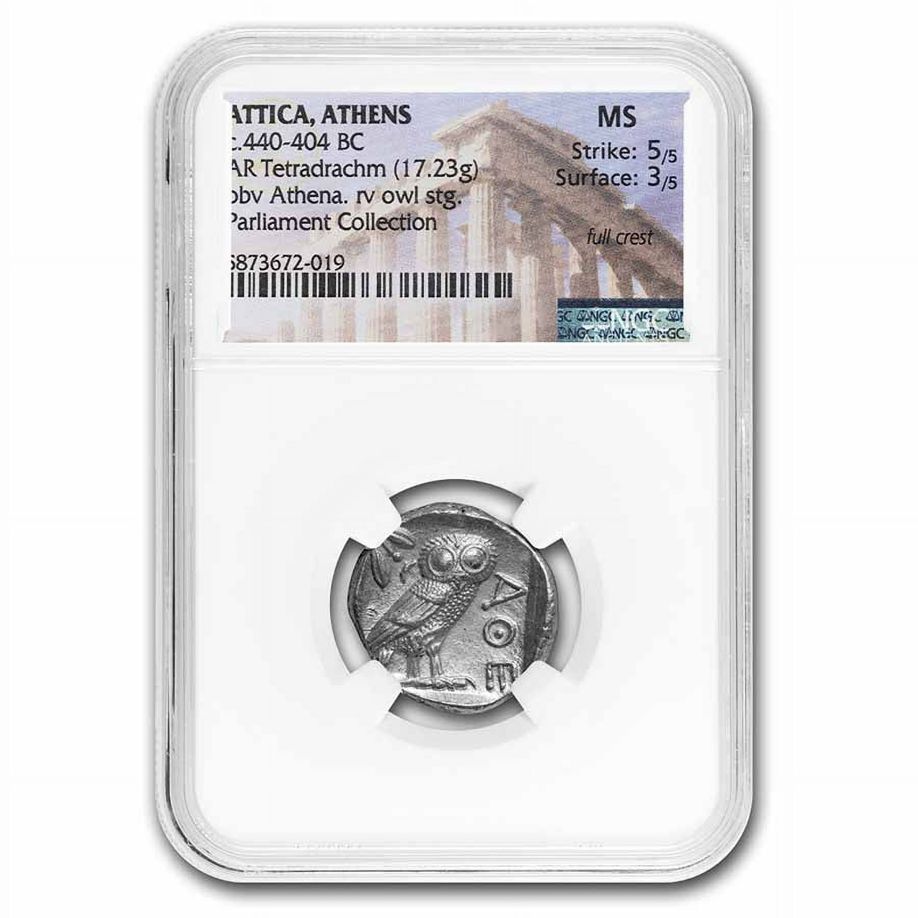 Attica,Athens AR Tetradrachm Owl (440-404 BC) MS NGC (Full Crest ...
