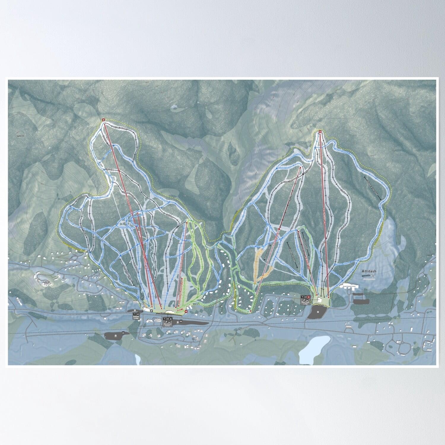 Attitash Mountain Resort Trail Map Poster Wall Art, Modern Wall Decor ...