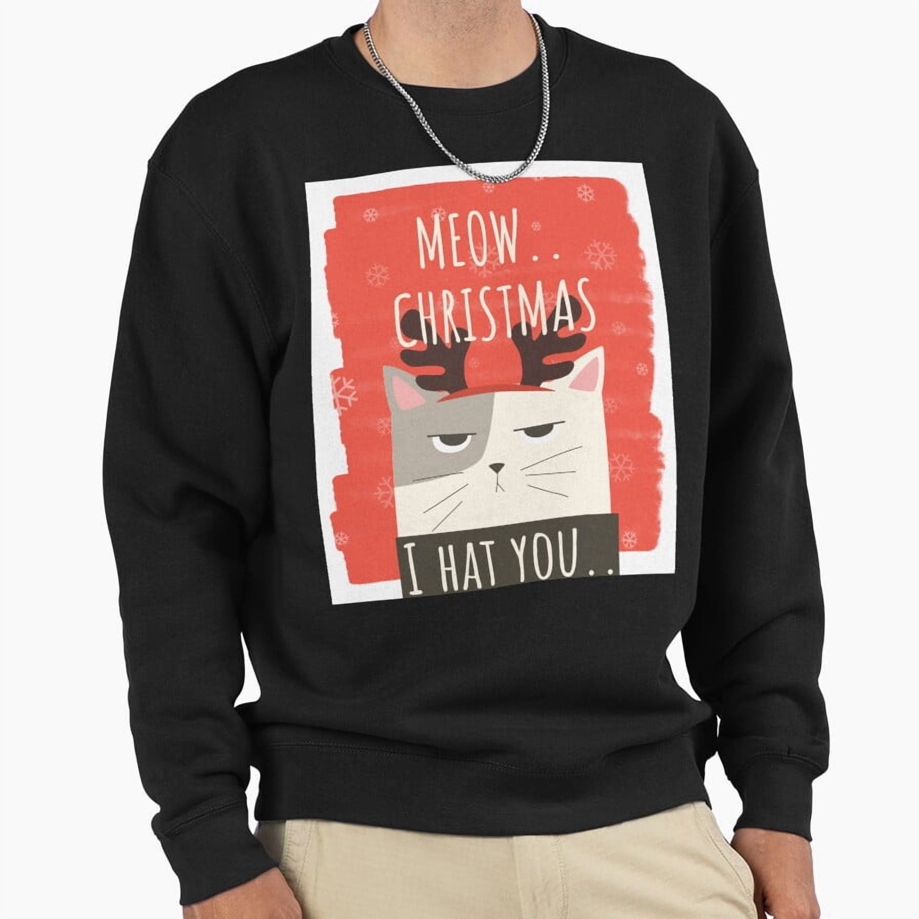 Attitude Cat Christmas Holiday Graphic Unisex Sweatshirt Funny Retro ...