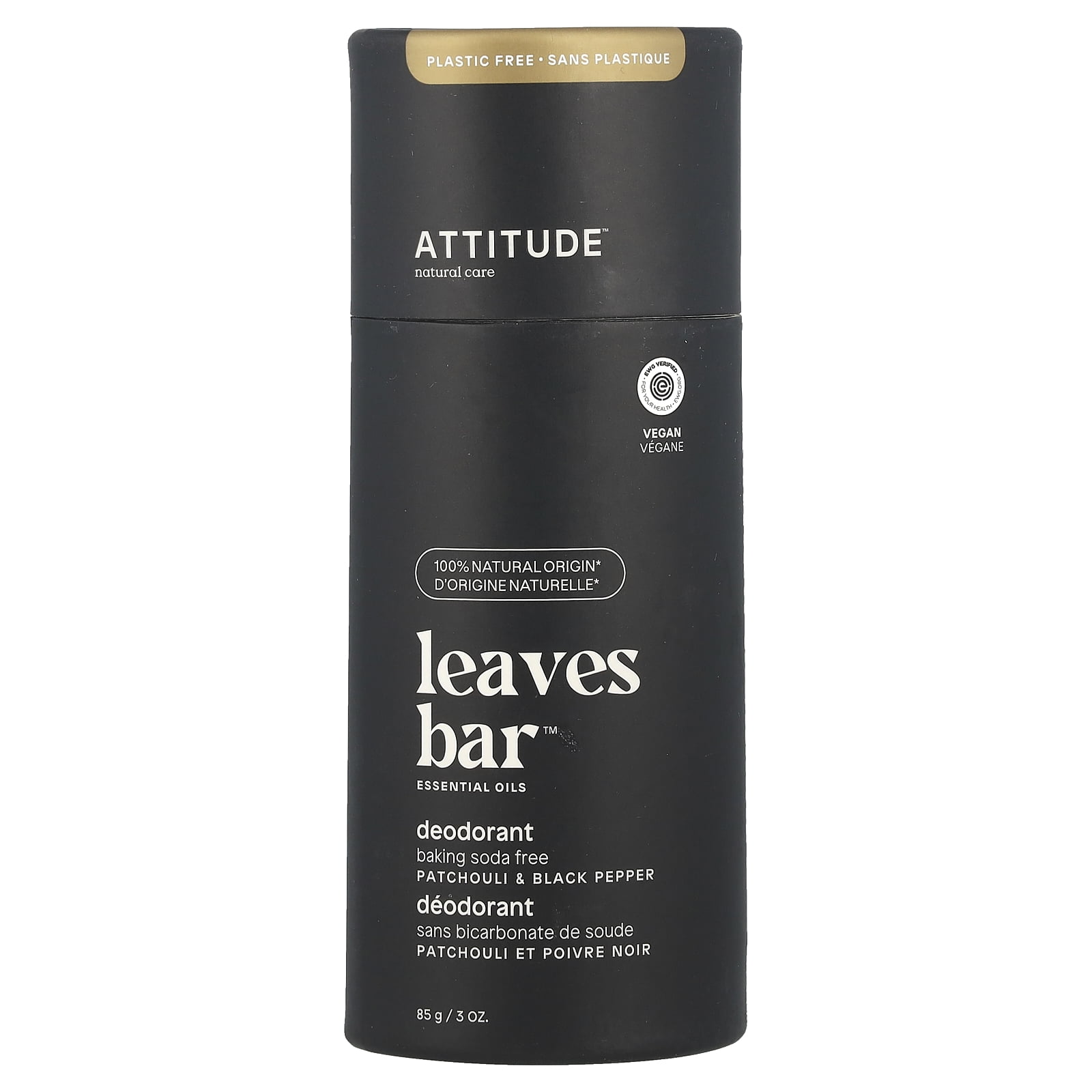 Attitude Plastic-Free Leaves Bar Deodorant, Patchouli & Black Pepper, 3 ...