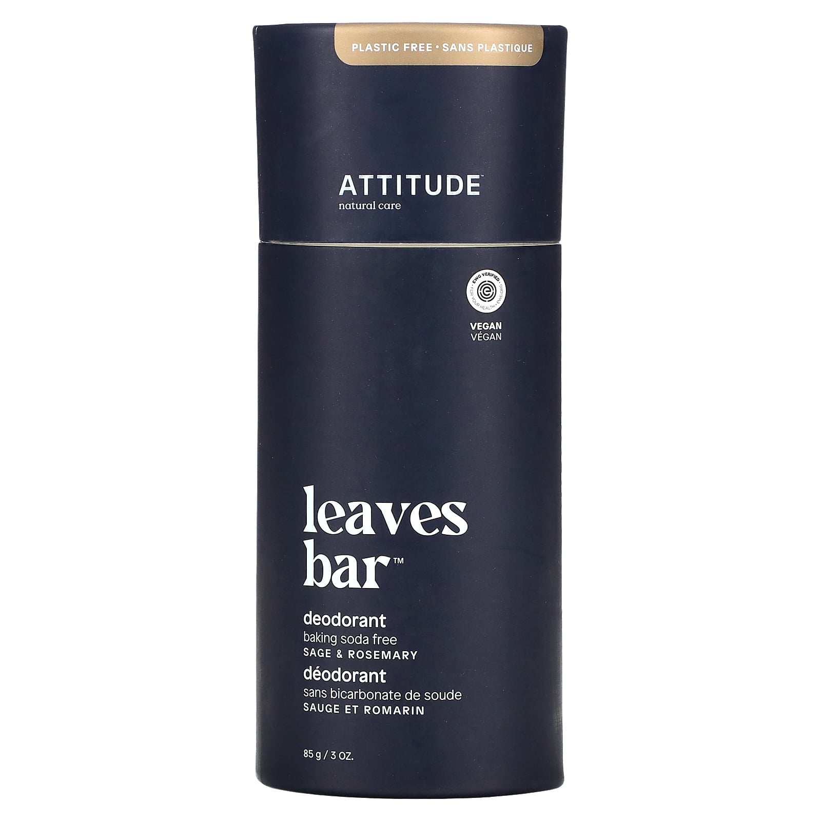 Attitude Plastic-Free Leaves Bar Deodorant, Sage & Rosemary, 3 Oz ...