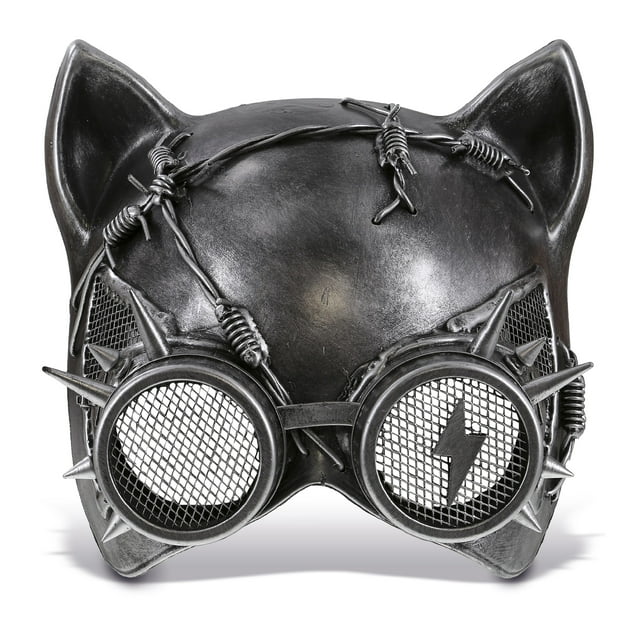 Attitude Studio Silver Steampunk Metallic Cat Mask Costume With Goggle ...