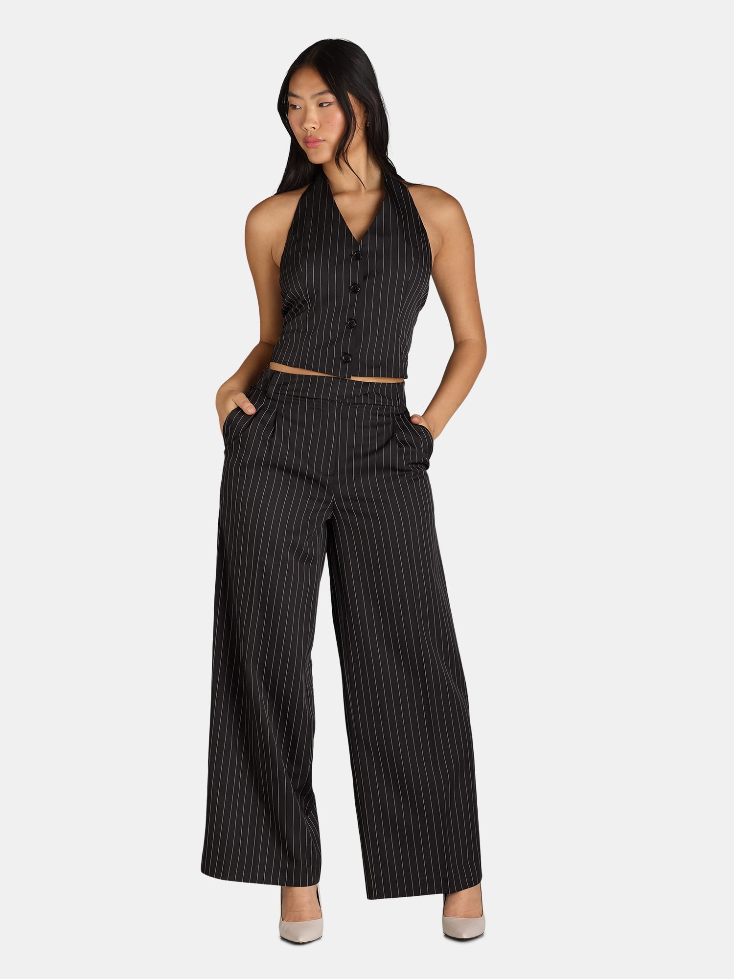 Attitude Unknown Women's Halter Vest and Wide Leg Pants Suit Attitude Unknown Women's Halter Vest and Wide Leg Pants Suit