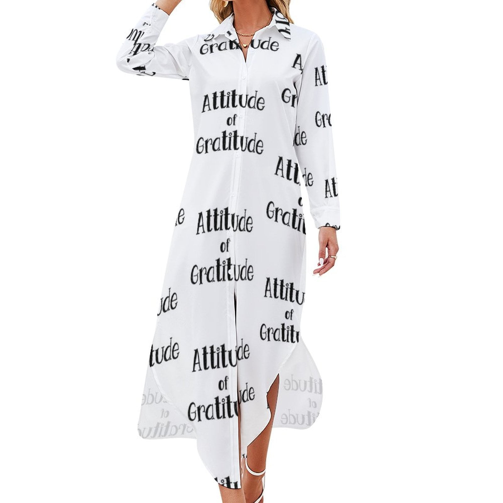 Attitude of gratitude black lettering Long Sleeved Shirt Dress women's ...