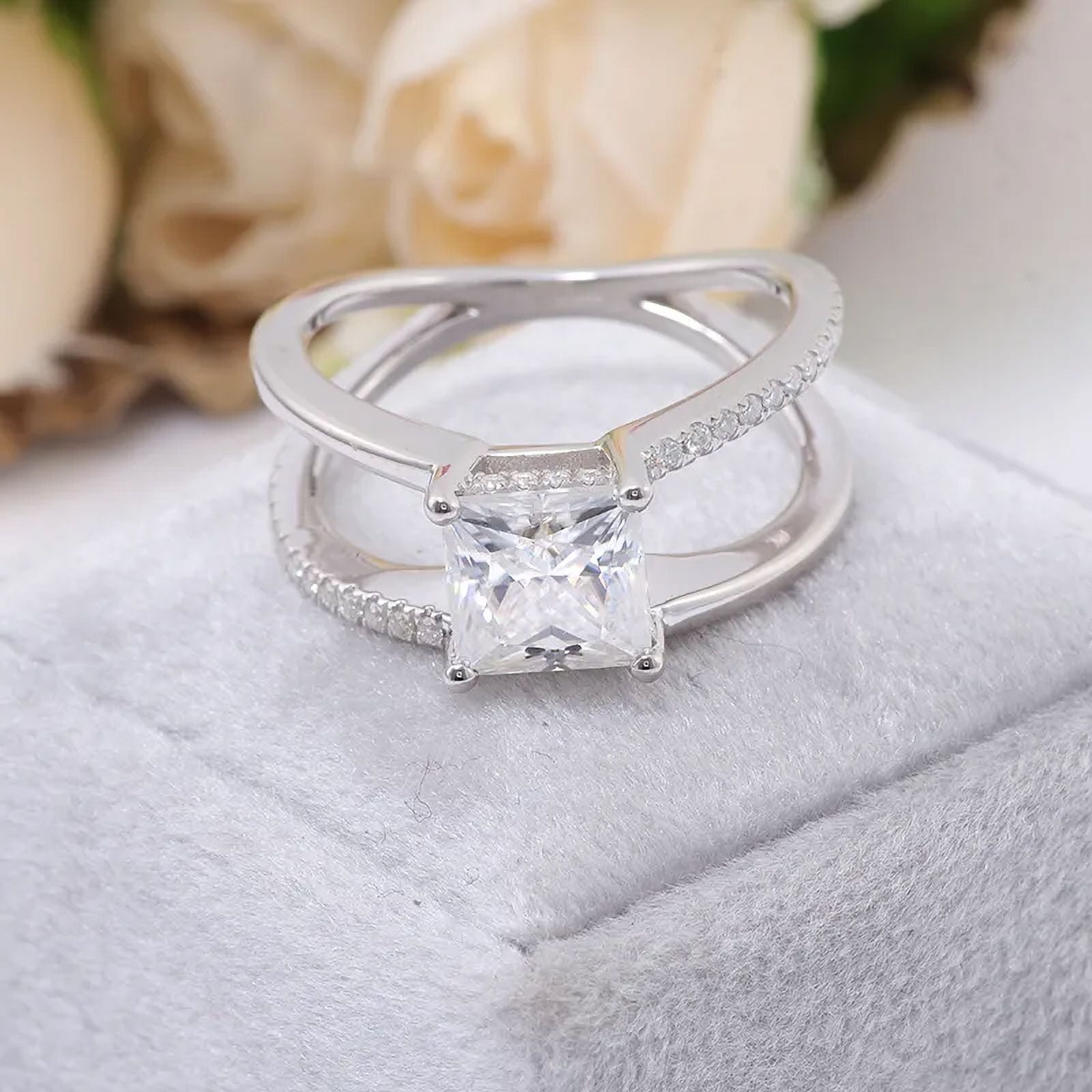 Atto Jewel 1.6 Ct Moissanite Ring - Princess Cut Wedding Ring - 14K ...