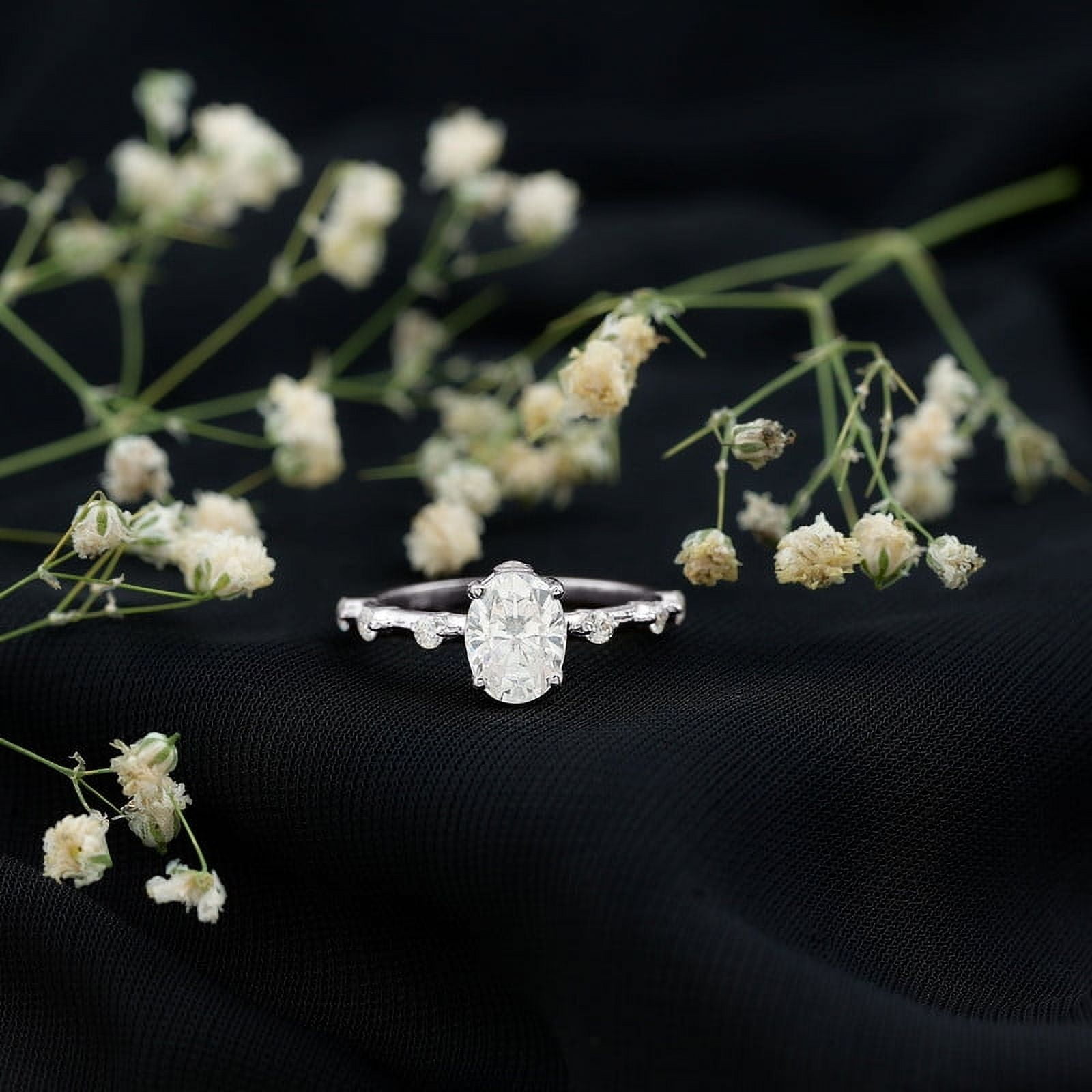 Atto Jewel 14K White Gold Plated Oval Cut 1.3 Ct Moissanite Engagement ...