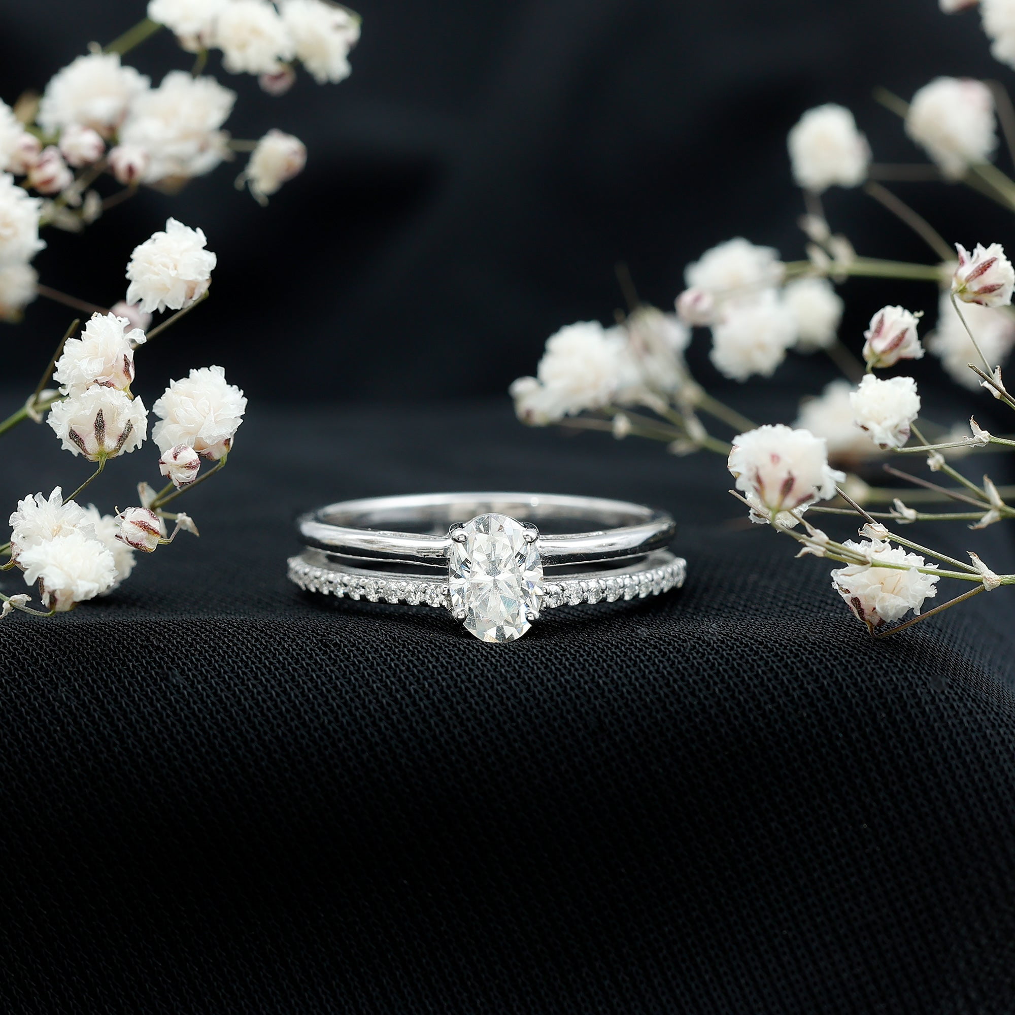 Atto Jewel 14K White Gold Plated Oval Cut 1.5 Ct Moissanite Engagement ...