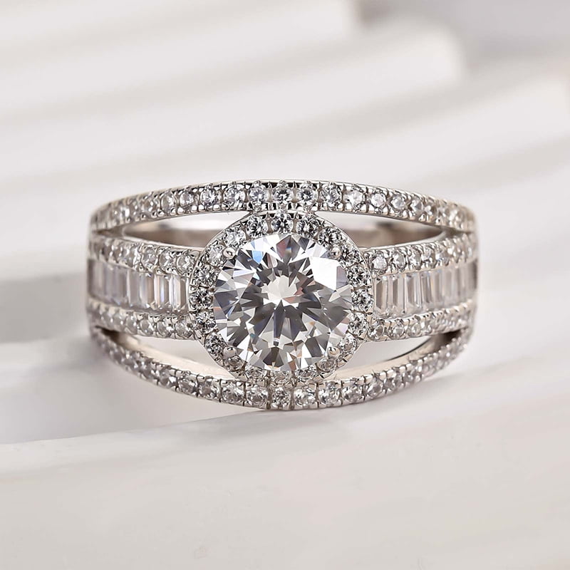 Atto Jewel 14K White Gold Plated Round Cut Engagement Ring for Women ...