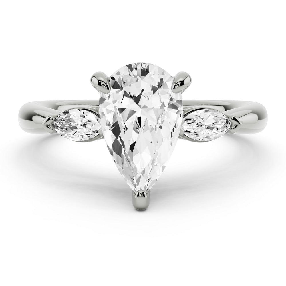 Atto Jewel 2.2 Ct Pear Cut Engagement Trilogy Ring for Her - 14K White ...