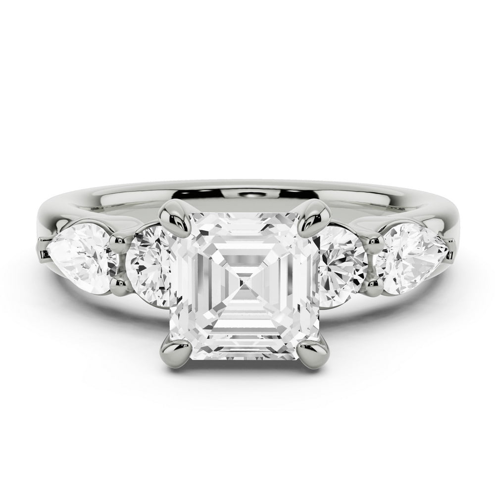 Atto Jewel Asscher Cut 5 Stone Diamond Ring for Women - 2 Ct Engagement ...