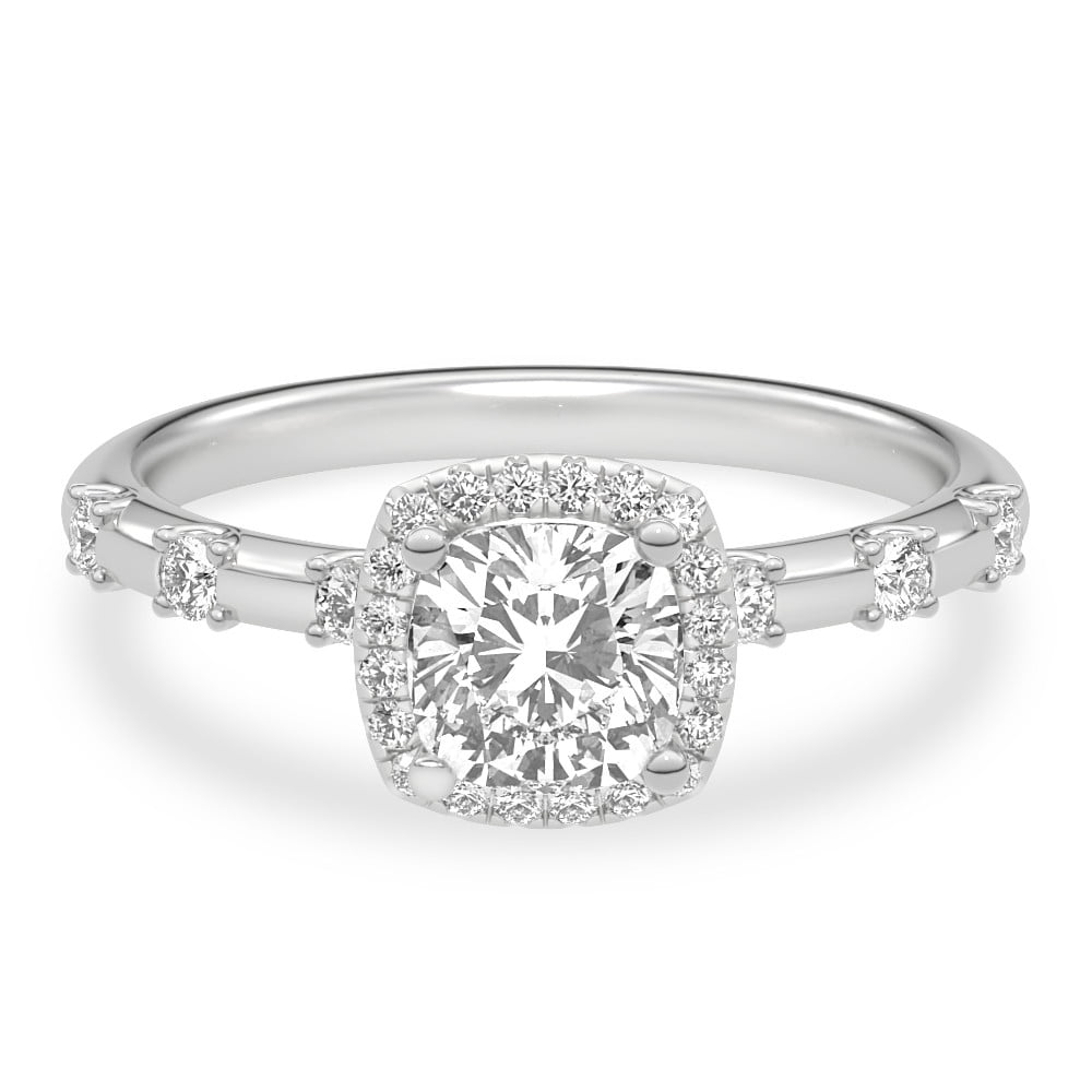 Atto Jewel Cushion Cut Halo Diamond Ring - 2 Ct Lab-Created Simulated ...