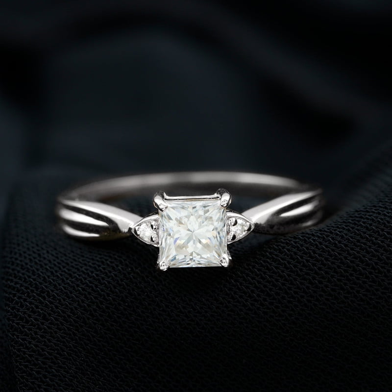 Atto Jewel Princess Cut 1.4 Ct Diamond Rins - 14K White Gold Plated ...