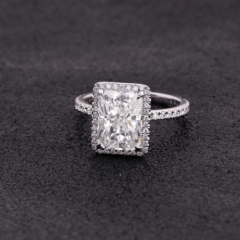 Atto Jewel Women’s Radiant Cut 1.6 Ct Moissanite Halo Solitaire Ring ...
