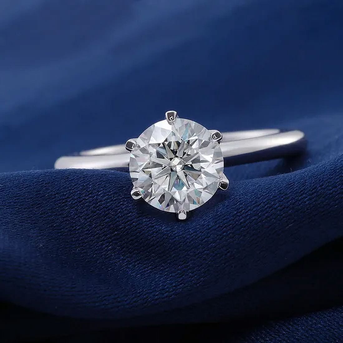 Atto Jewel Women's Round Cut 6 Prong Solitaire Ring – 14K White Gold ...