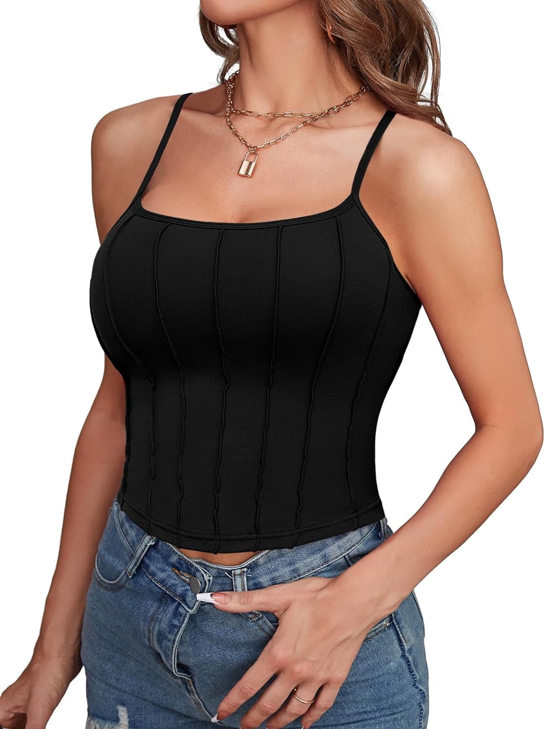 Attraco Crop Camis for Women with Shelf Bra Cropped Camisole Adjustable ...